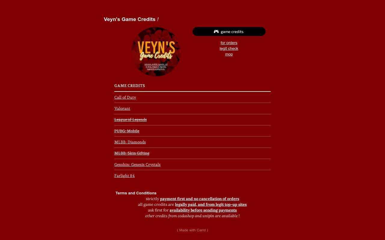 veyn's game credits
